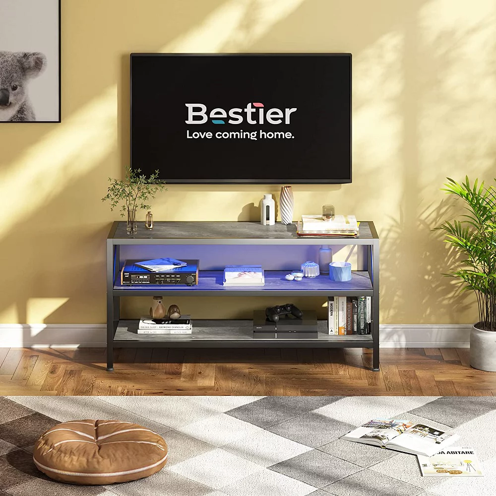 Bestier 45 inch TV Stand with Led Lights for Living Room Bedroom ...