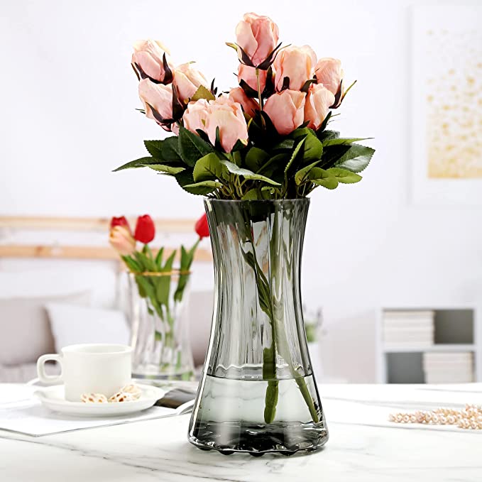 Flower Glass Vase, 4 Inch Wide Mouth Clear Vases Home Decor Modern Crystal Glass Vases for ...