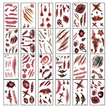 Realistic Halloween Makeup Tattoos, Fake Stitches Tattoos Face Wound ...