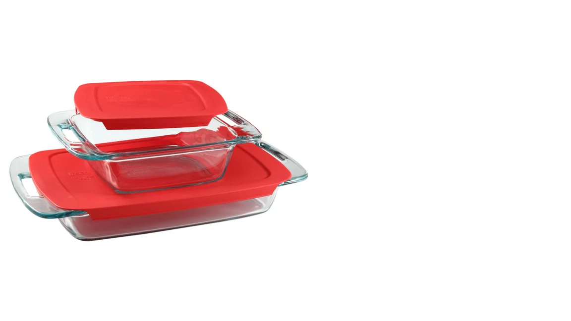 Pyrex Easy Grab 4-piece Glass Bakeware Set with Red Lids - BargainLow
